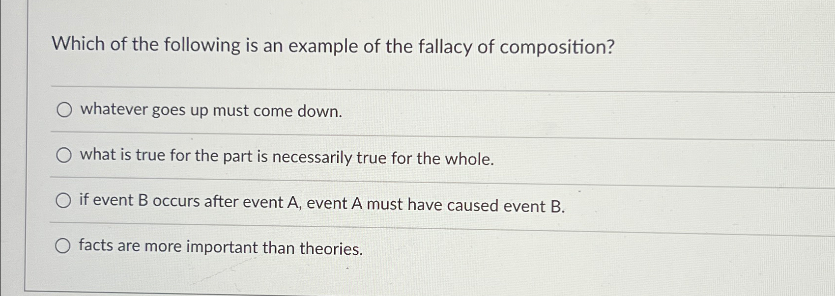 Solved Which of the following is an example of the fallacy | Chegg.com