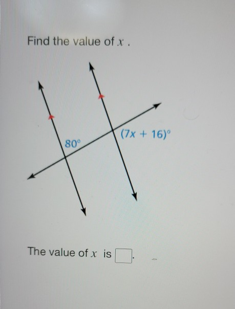 Solved Find the value of x. H (7x + 16) 800 The value of x | Chegg.com