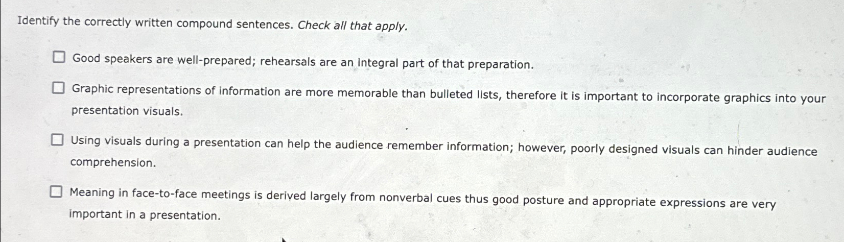 Solved Identify the correctly written compound sentences. | Chegg.com
