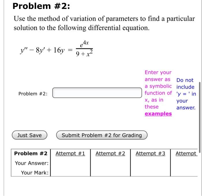 Solved Problem 2 Use The Method Of Variation Of Parameters