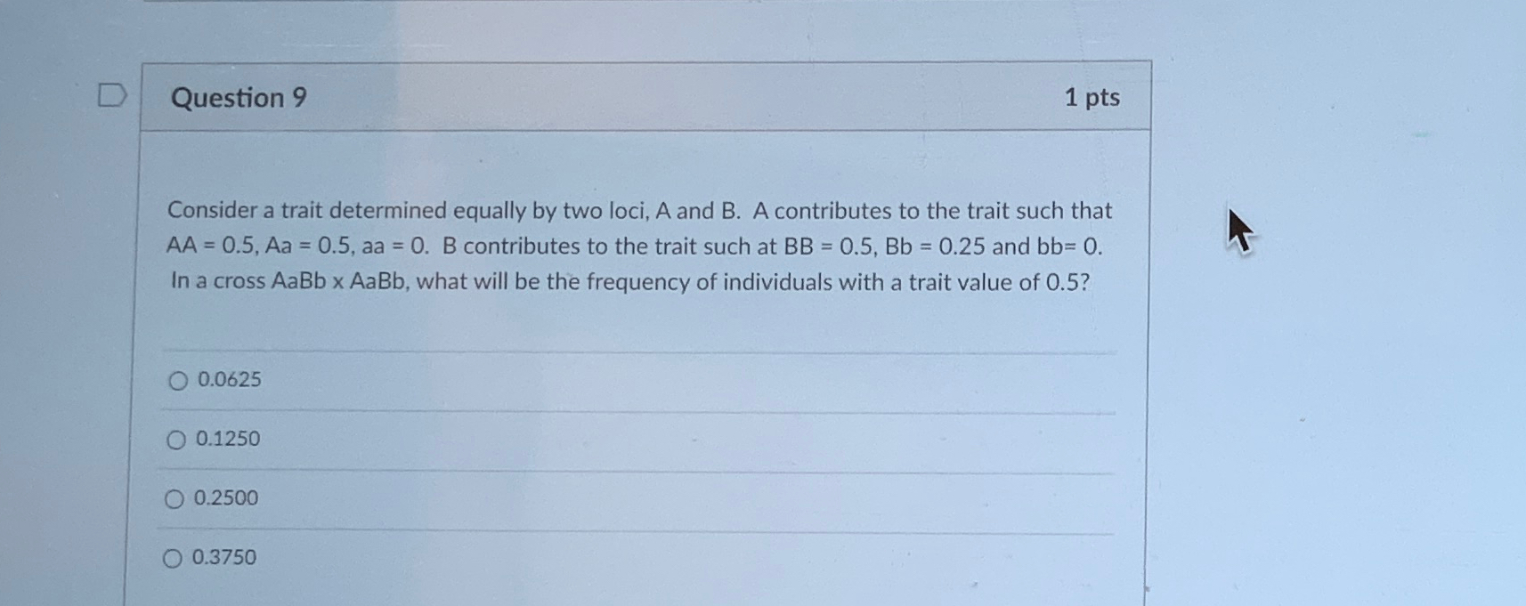Solved Question 91 ﻿ptsConsider a trait determined equally | Chegg.com