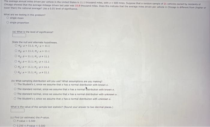 Solved De averope annual milies driven per vehicie in the | Chegg.com