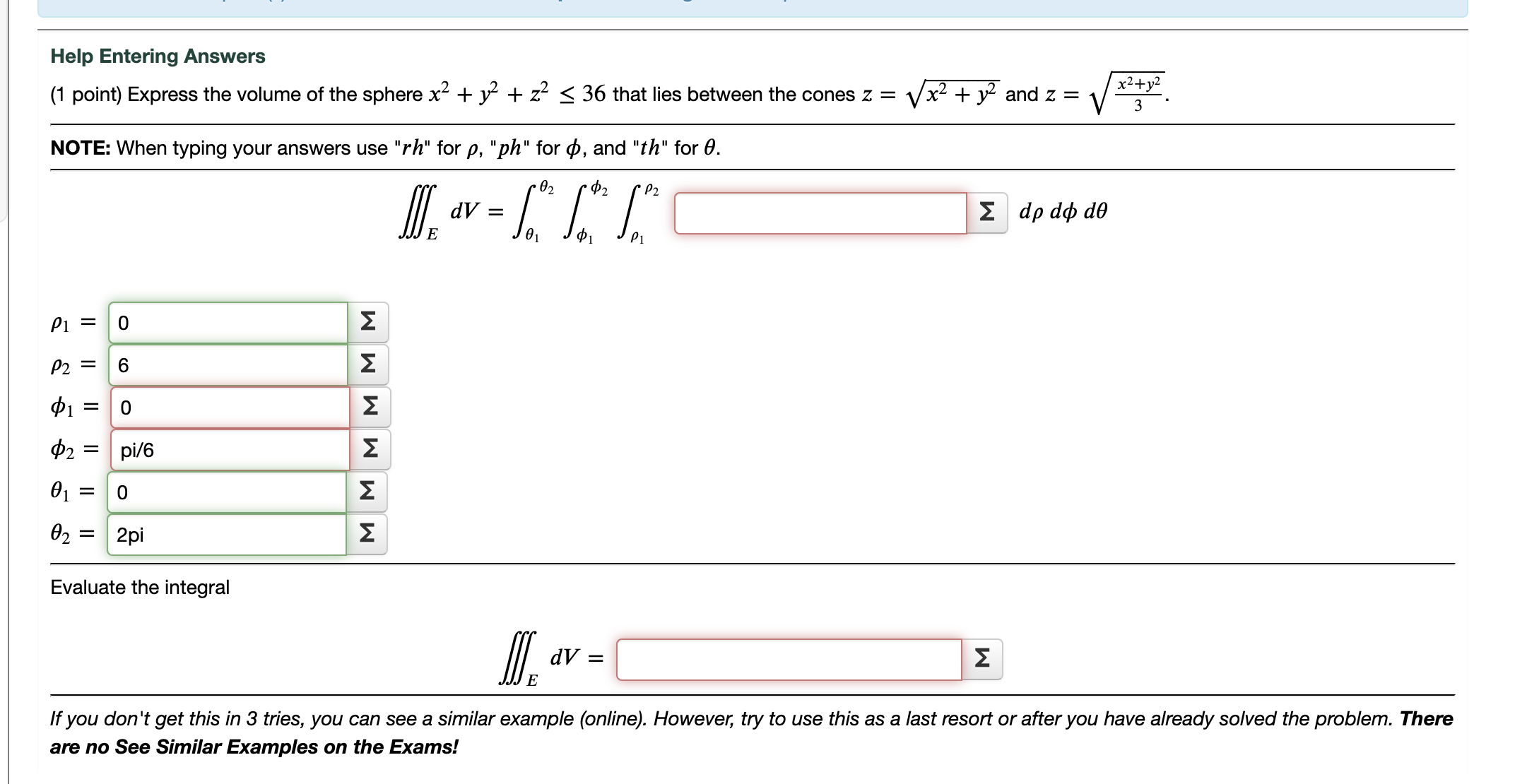 Solved Help Entering Answers( 1 ﻿point) ﻿Express the volume | Chegg.com