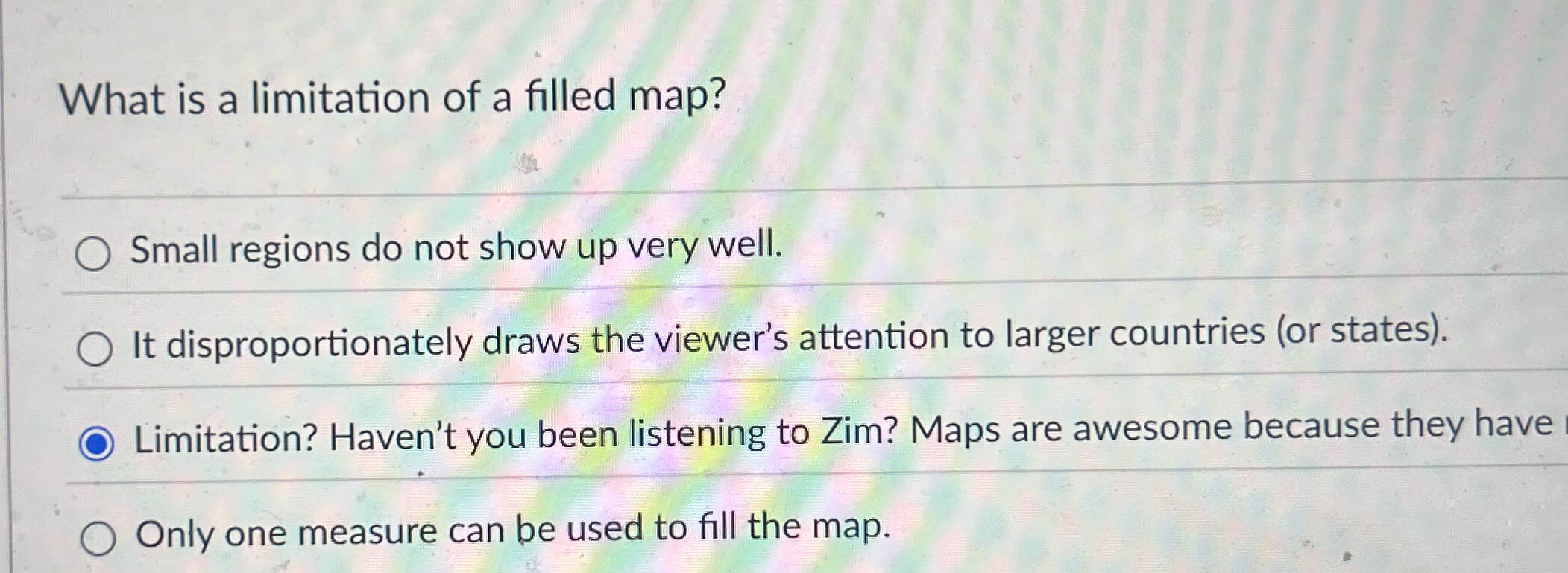Solved What is a limitation of a filled map?Small regions do | Chegg.com