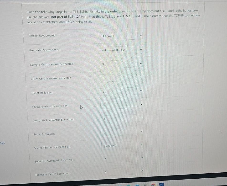 Solved Place the following steps in the TLS 1.2 ﻿handshake | Chegg.com
