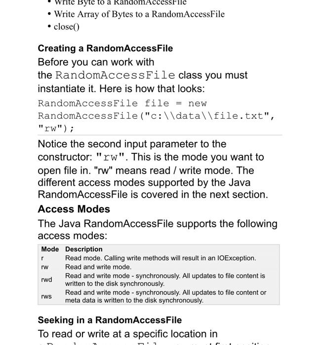- Write Array of Bytes to a RandomAccessFile - | Chegg.com