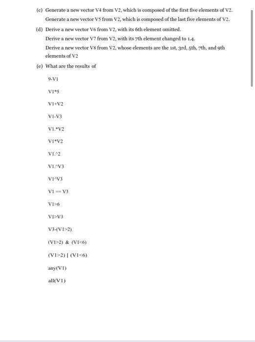 Solved (c) Generate a new vector V4 from V2, which is | Chegg.com