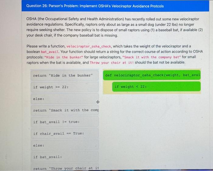 Solved Question 26: Parson's Problem: Implement OSHA's | Chegg.com