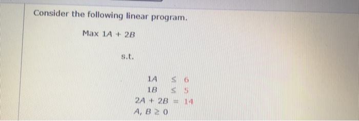 Solved Consider the following linear program. Max 1A + 2B | Chegg.com