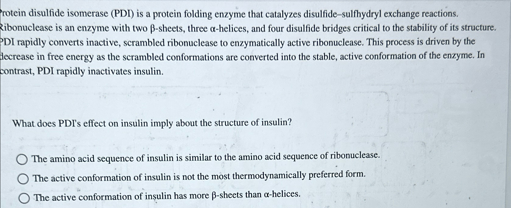 Solved rotein disulfide isomerase (PDI) ﻿is a protein | Chegg.com