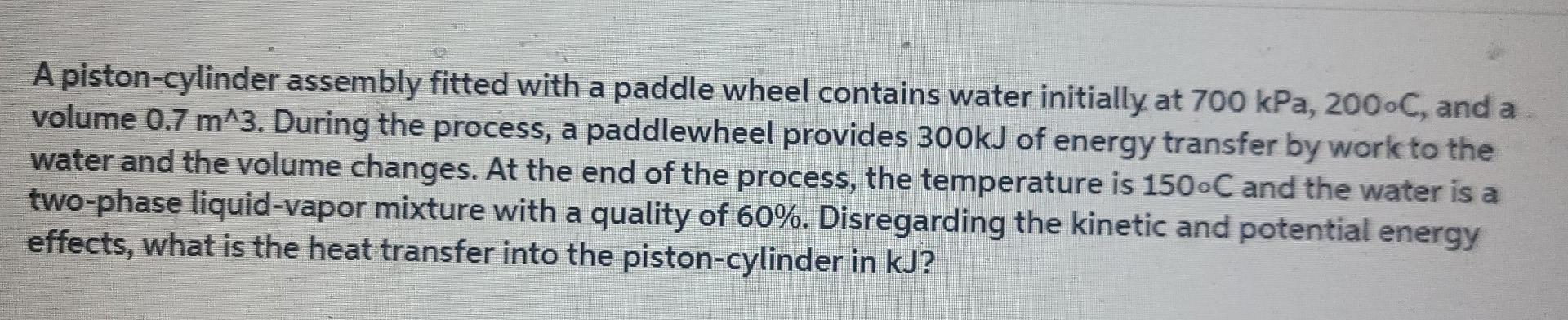 Solved A piston-cylinder assembly fitted with a paddle wheel | Chegg.com