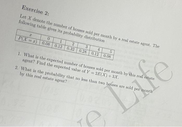 Solved Exercise 2: Let X denote the number of houses sold | Chegg.com