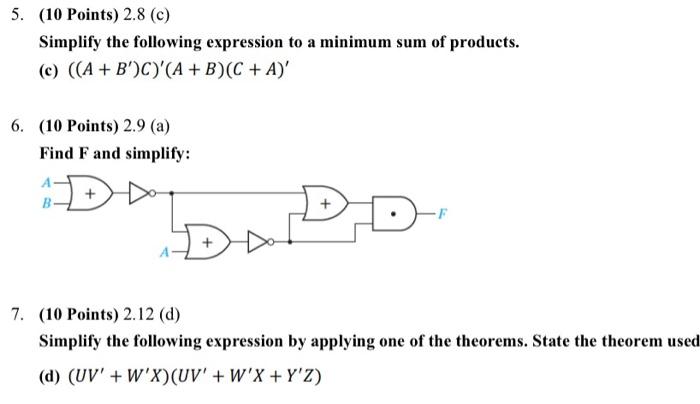 Solved 5. (10 Points) 2.8 (c) Simplify the following | Chegg.com