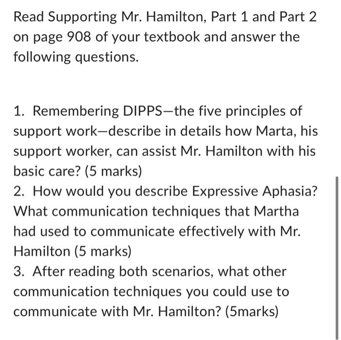 Solved Read Supporting Mr. Hamilton, Part 1 and Part 2 on | Chegg.com