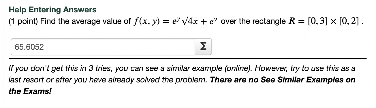 Solved Help Entering Answers(1 ﻿point) ﻿Find the average | Chegg.com