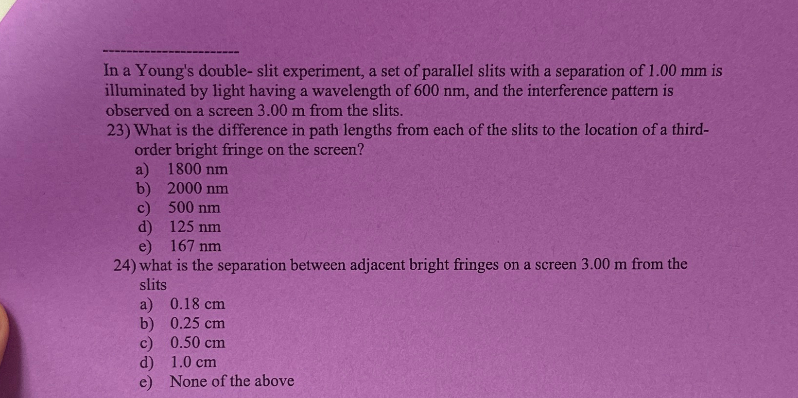 Solved In a Young's double- ﻿slit experiment, a set of | Chegg.com
