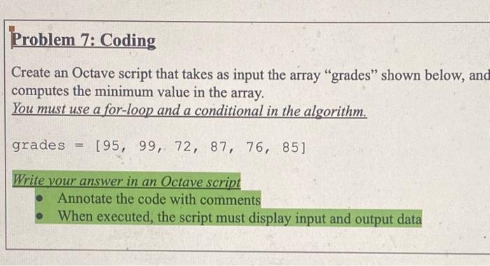 Solved Problem 7 Coding Create An Octave Script That Takes