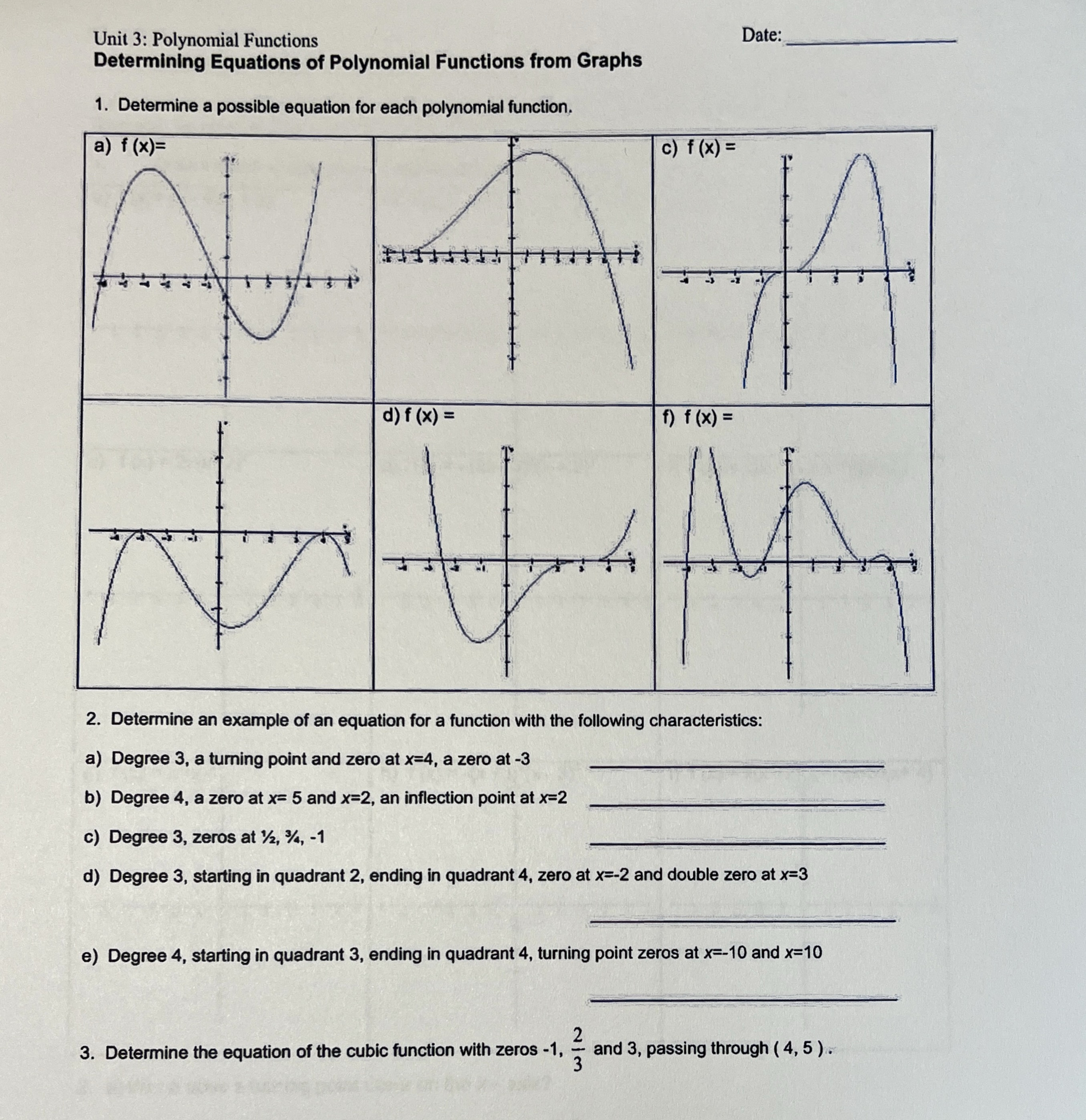 Solved Polynomial Functions.Please show your work.I need | Chegg.com