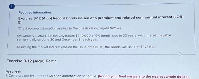 Required information Exercise 9-12 (Algo) Record | Chegg.com