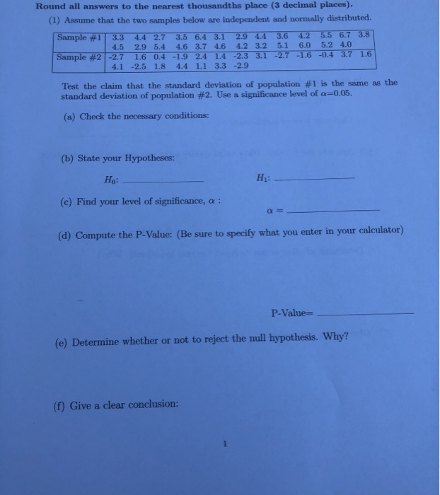 Solved Round all answers to the nearest thousandths place (3 | Chegg.com