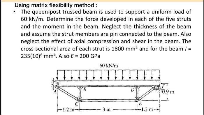Using matrix flexibility method: - The queen-post | Chegg.com