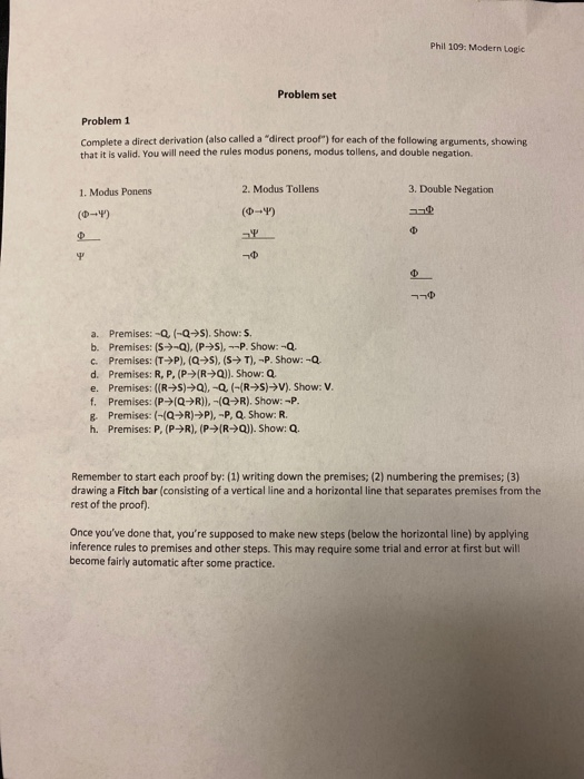 Solved Phil 109: Modern Logic Problem set Problem 1 Complete | Chegg.com