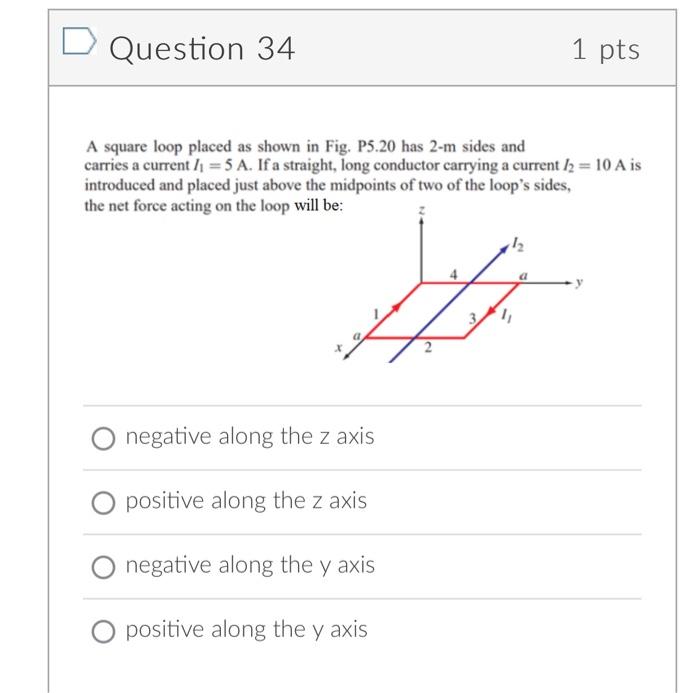 Solved Question 34 1 pts A square loop placed as shown in | Chegg.com
