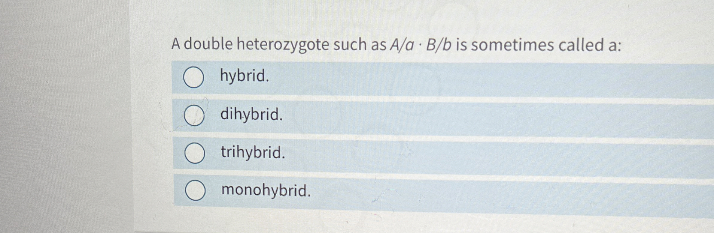 Solved A double heterozygote such as Aa*Bb ﻿is sometimes | Chegg.com
