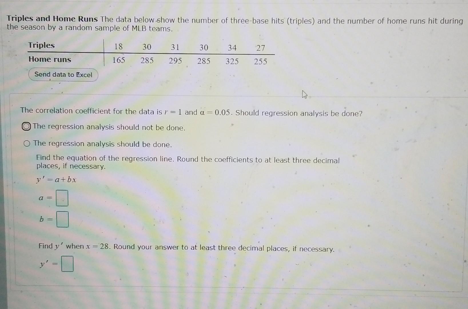 Solved Triples and Home Runs The data below show the number | Chegg.com