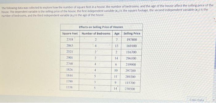 Solved The following data was collected to explore how the | Chegg.com