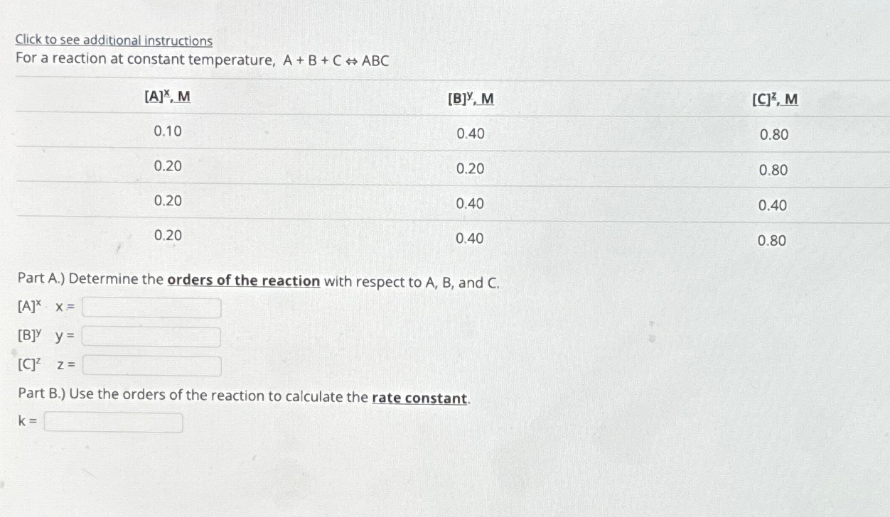 Click to see additional instructionsFor a reaction at | Chegg.com