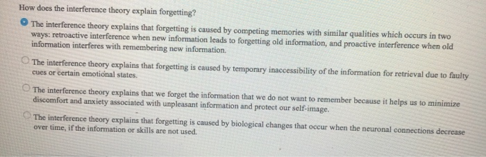 Solved How does the interference theory explain forgetting? | Chegg.com