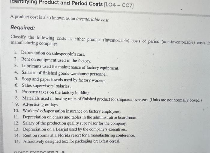 Solved A product cost is also known as an inventoriable | Chegg.com