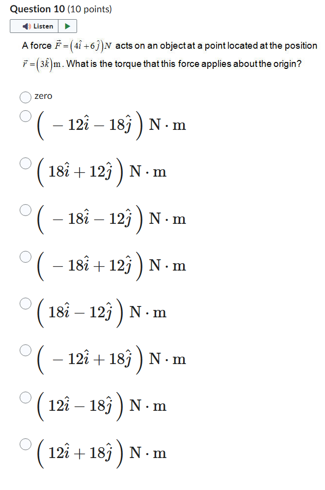 Solved Question 10 (10 ﻿points)A force | Chegg.com