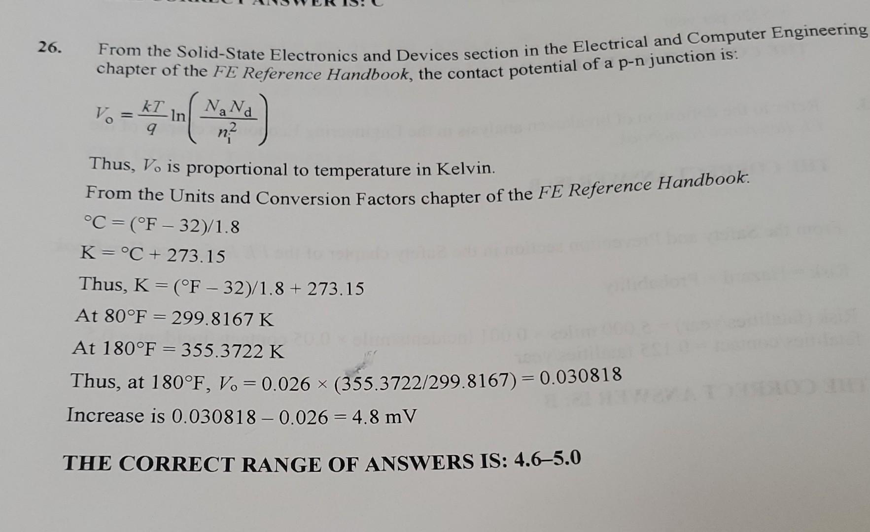 Solved 26. At 80∘F the contact potential for a given p-n | Chegg.com