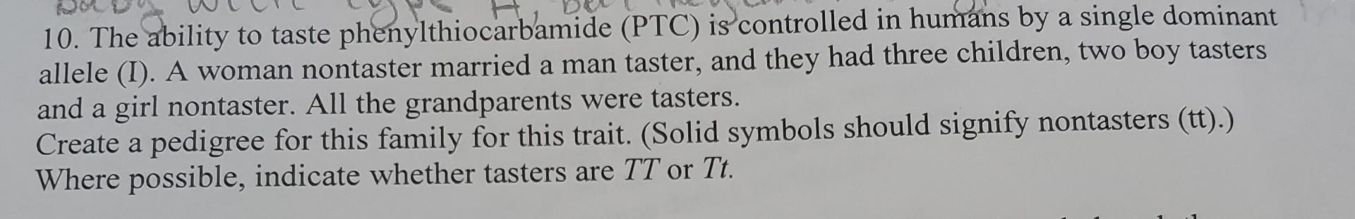 Solved The ability to taste phenylthiocarbamide (PTC) ﻿is | Chegg.com