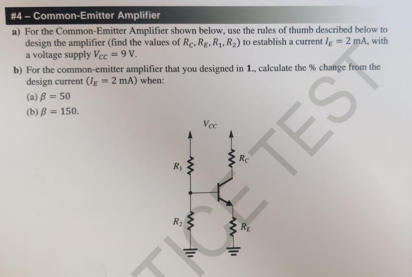 Solved a) For the Common-Emitter Amplifier shown below, use | Chegg.com