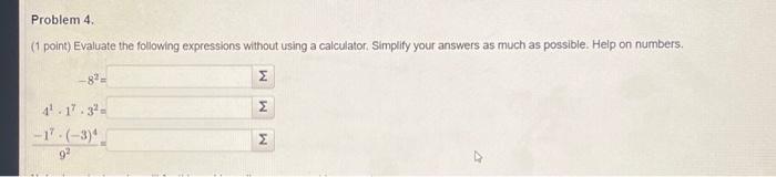 Solved (1 point) Evaluate the following expressions without | Chegg.com