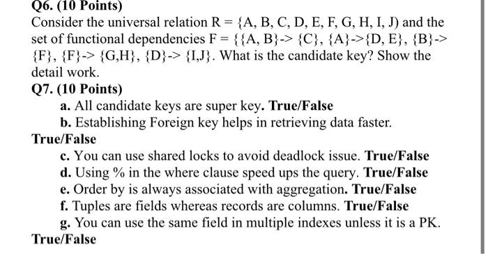 Solved Q6. (10 Points) Consider the universal relation R = | Chegg.com