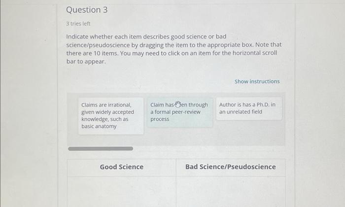 Solved Question 3 3 tries left Indicate whether each item | Chegg.com