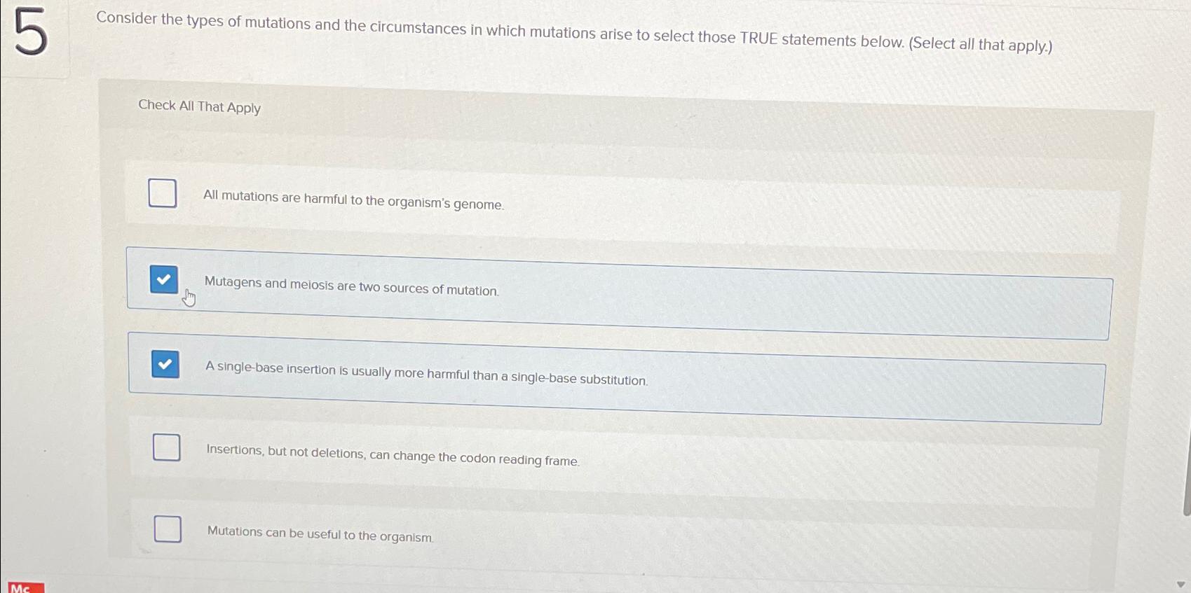 Solved Consider the types of mutations and the circumstances | Chegg.com