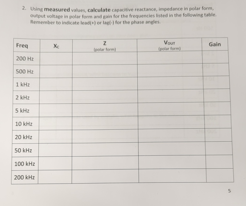 Using measured values, calculate capacitive | Chegg.com