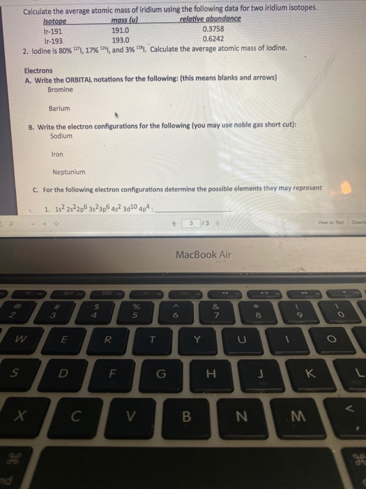 Solved Calculate the average atomic mass of iridium using | Chegg.com