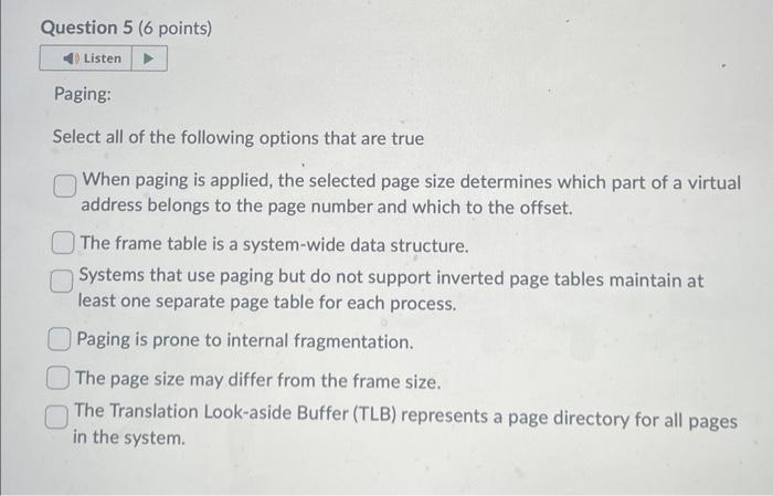 Solved Paging: Select all of the following options that are | Chegg.com
