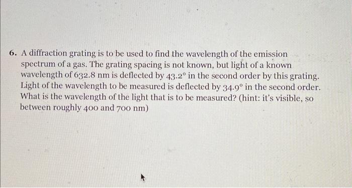 Solved 6. A diffraction grating is to be used to find the | Chegg.com