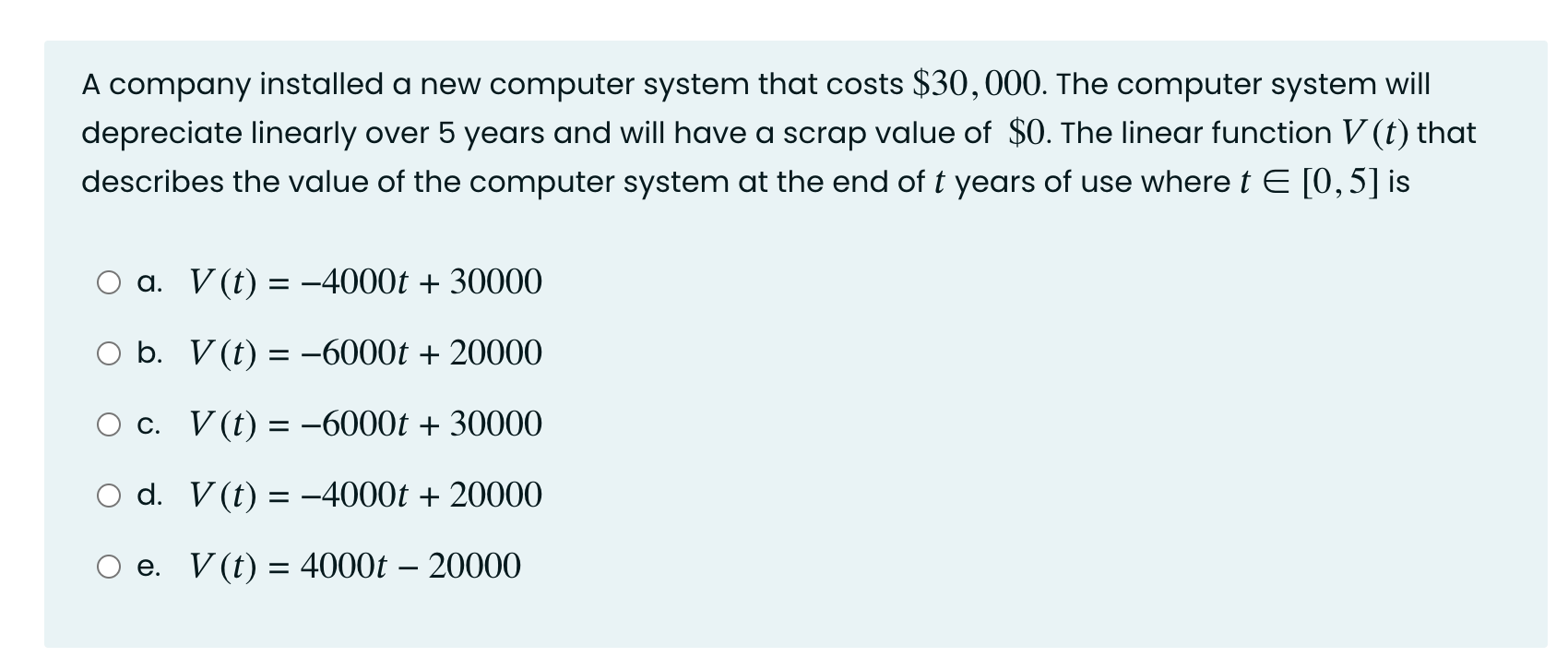 Solved A company installed a new computer system that costs | Chegg.com