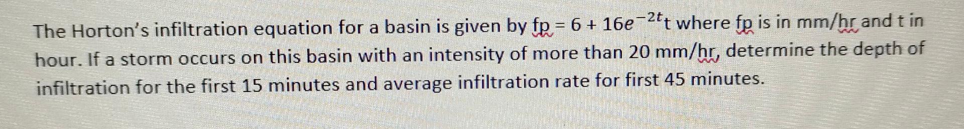 Solved The Horton's infiltration equation for a basin is | Chegg.com