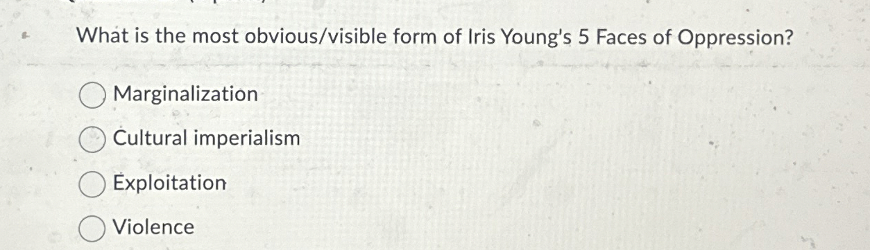 Solved What is the most obvious/visible form of Iris Young's | Chegg.com