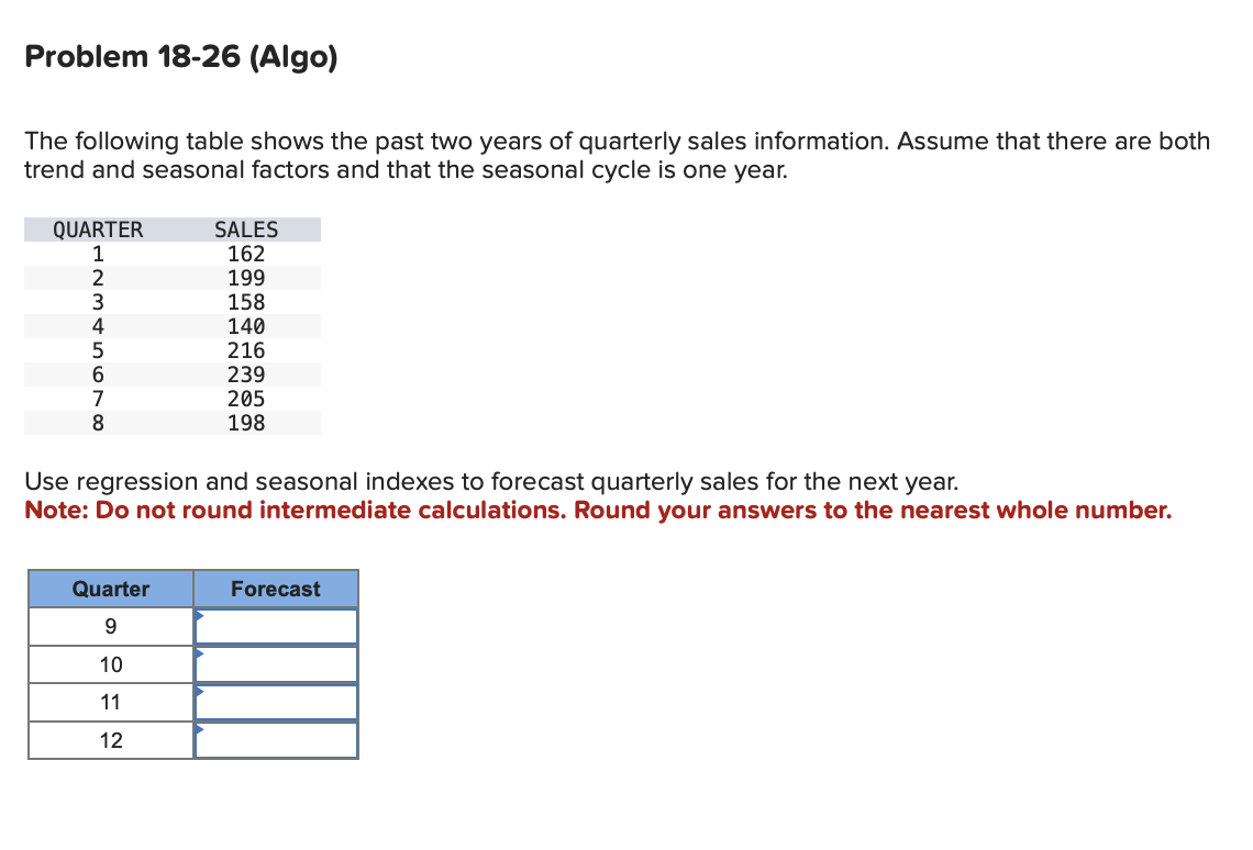 Solved Problem 18-26 (Algo)The following table shows the | Chegg.com