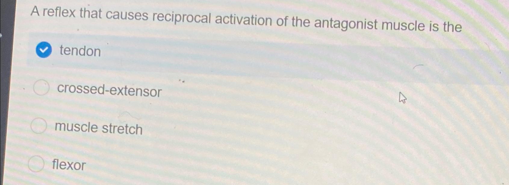 Solved A reflex that causes reciprocal activation of the | Chegg.com